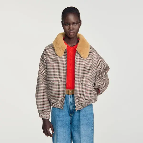 Sandro Faux Fur-lined Check Coat