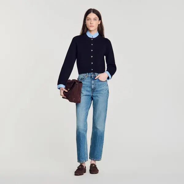 Sandro Two-tone Origami Collar Cardigan