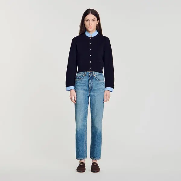 Sandro Two-tone Origami Collar Cardigan