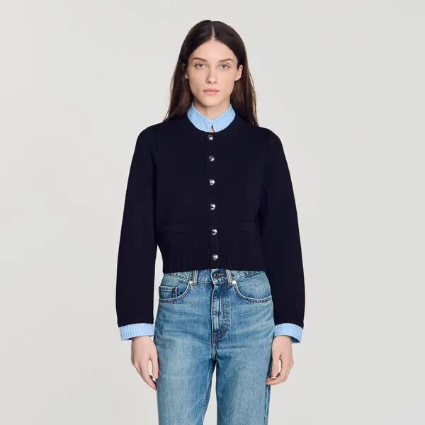 Sandro Two-tone Origami Collar Cardigan