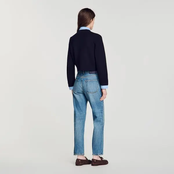 Sandro Two-tone Origami Collar Cardigan