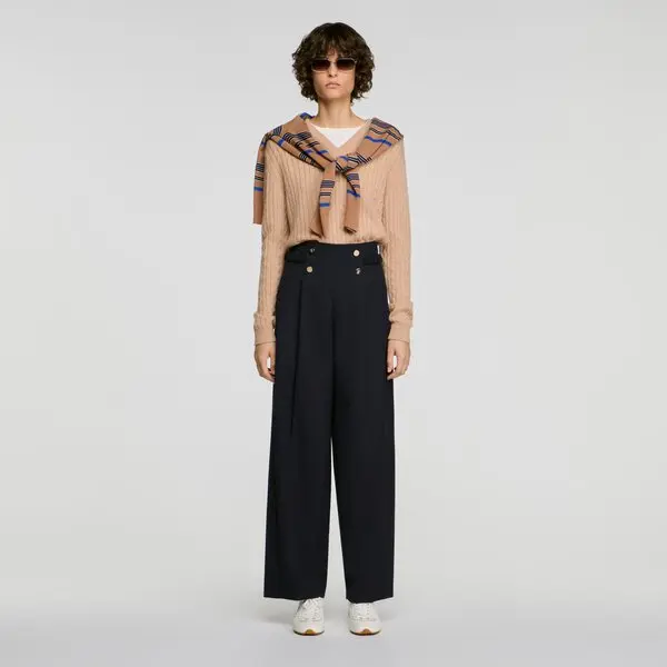 Sandro Buttoned Wide-leg Wool Trousers