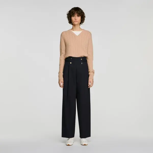 Sandro Buttoned Wide-leg Wool Trousers