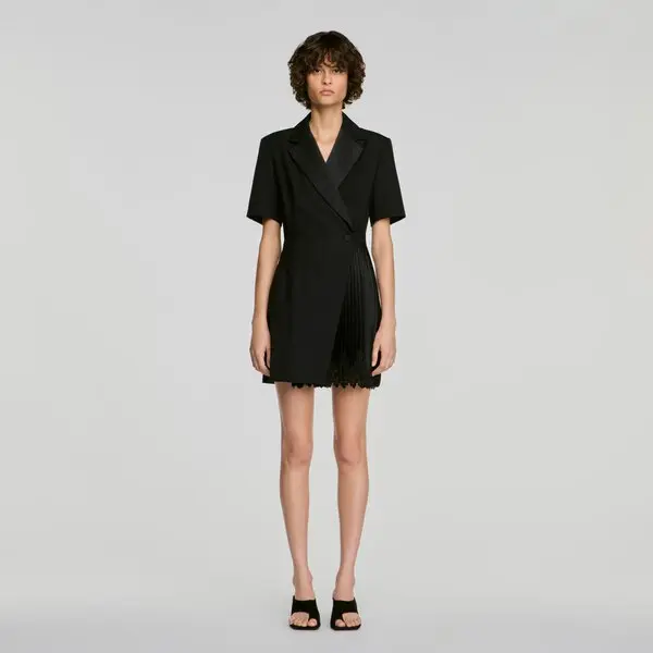 Sandro Short Lace Wrap Dress With Tailored Collar