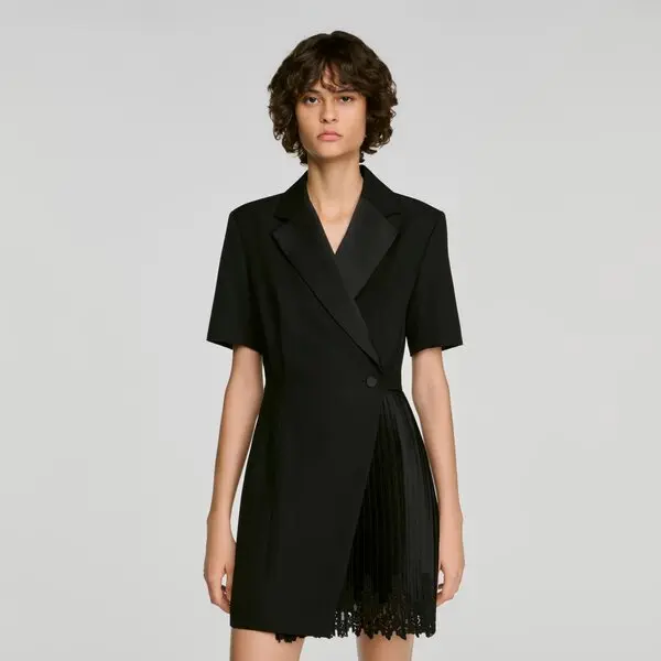 Sandro Short Lace Wrap Dress With Tailored Collar