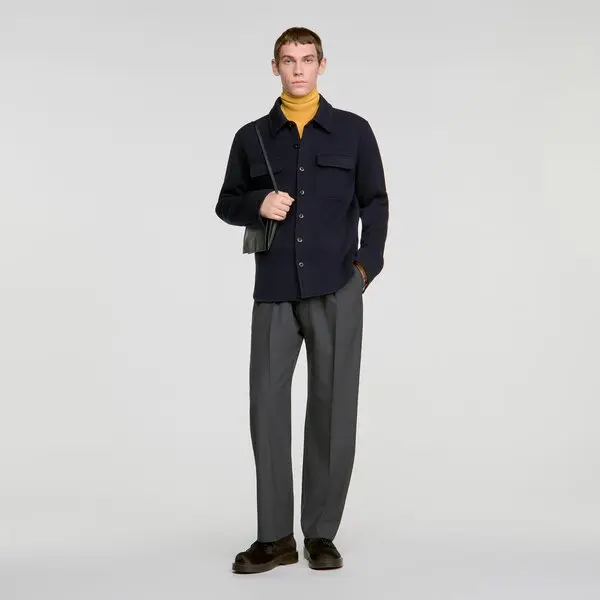 Sandro Boiled Wool Overshirt - Navy Blue