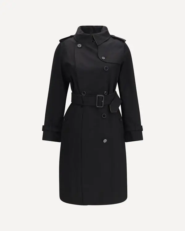 Burberry Long Gabardine Trench Coat With Check Collar