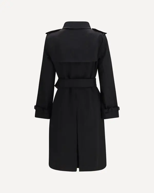 Burberry Long Gabardine Trench Coat With Check Collar