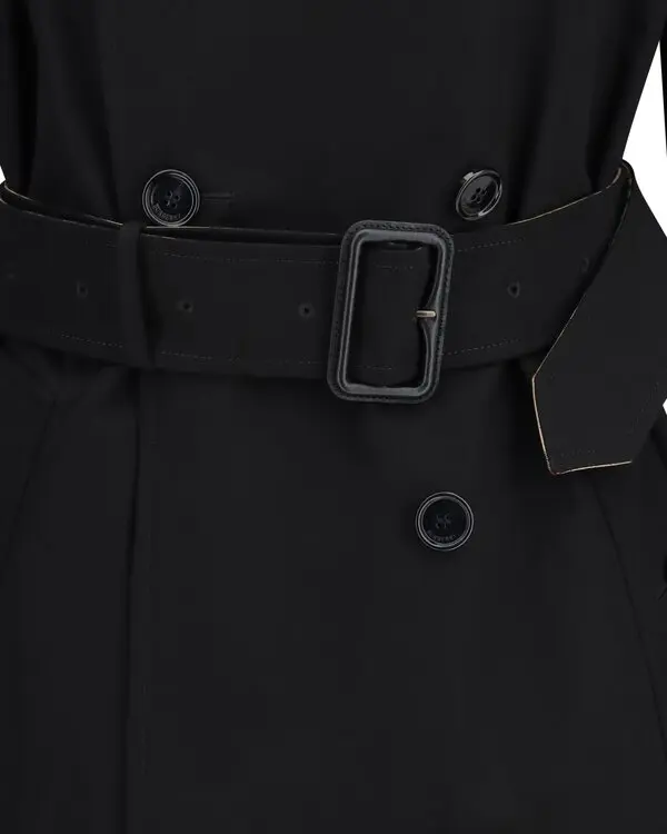 Burberry Long Gabardine Trench Coat With Check Collar