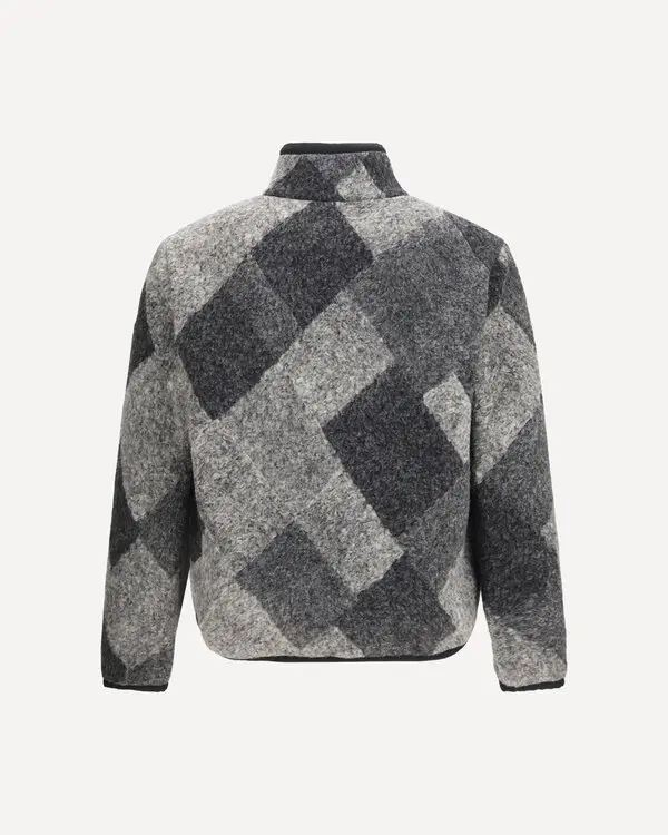 Moncler Wool Blend Zip Cardigan With Diamond Pattern