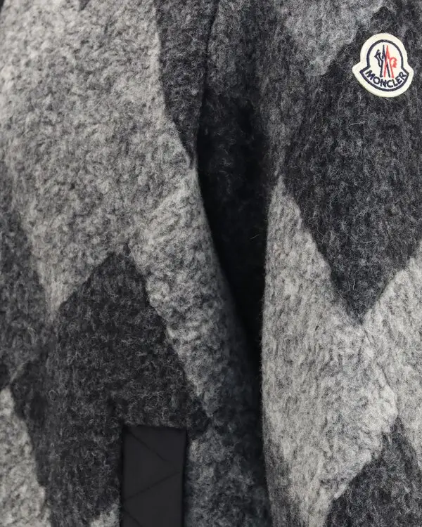 Moncler Wool Blend Zip Cardigan With Diamond Pattern