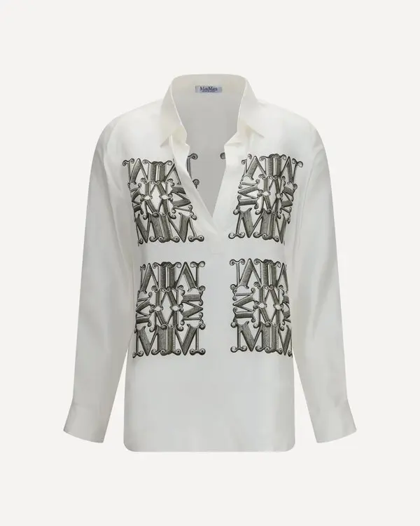 Max Mara Printed Silk Twill Shirt - White