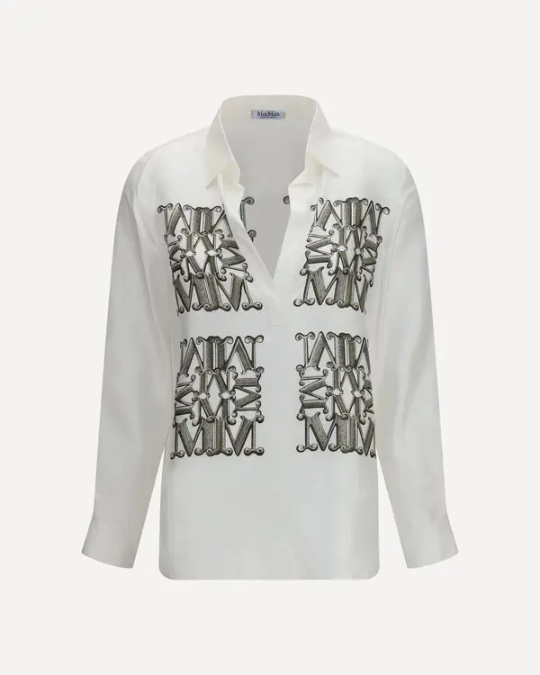 Max Mara Printed Silk Twill Shirt - White