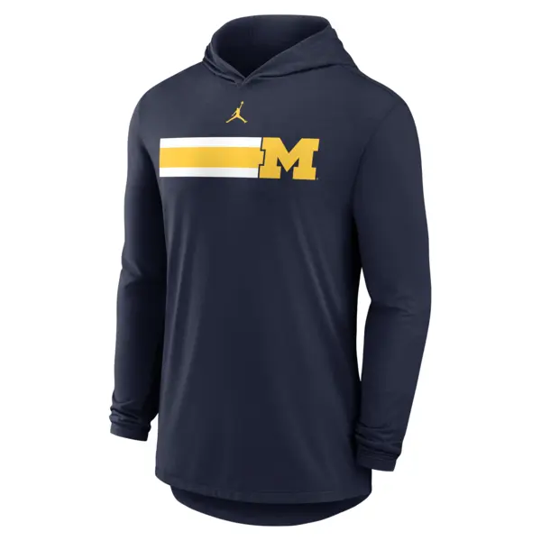 JORDAN Michigan Primetime Pattern Dri-fit College Long-sleeve Hooded T-shirt - Blue