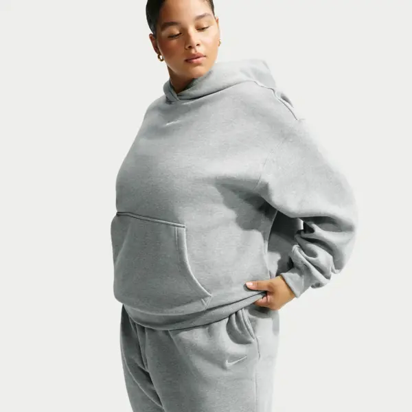 Nike Studio Fleece Medium Weight Oversized Pullover Hoodie - Grey