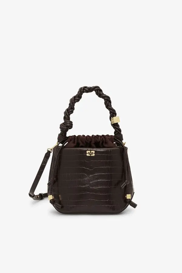 GANNI Croco Bou Bucket Bag - Brown