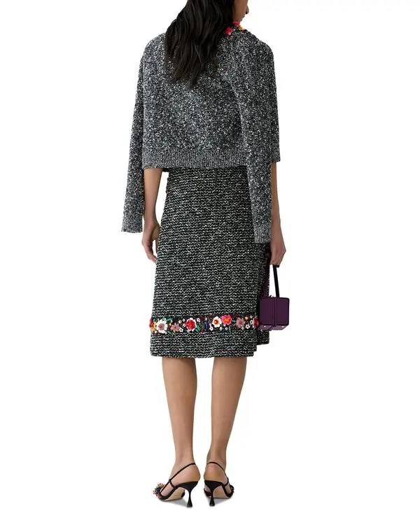 Carolina Herrera Wool Blend Embellished Crewneck Cardigan
