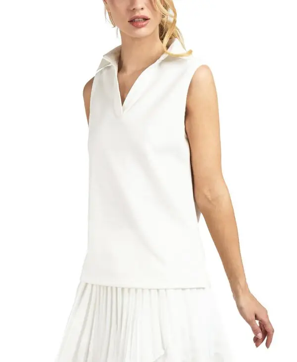 ELLE COLLECTION Sleeveless Polo - White
