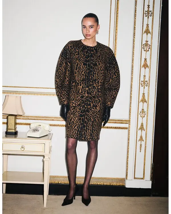 Carolina Herrera Wool Printed Cocoon Coat - Brown/black