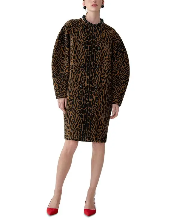 Carolina Herrera Wool Printed Cocoon Coat - Brown/black