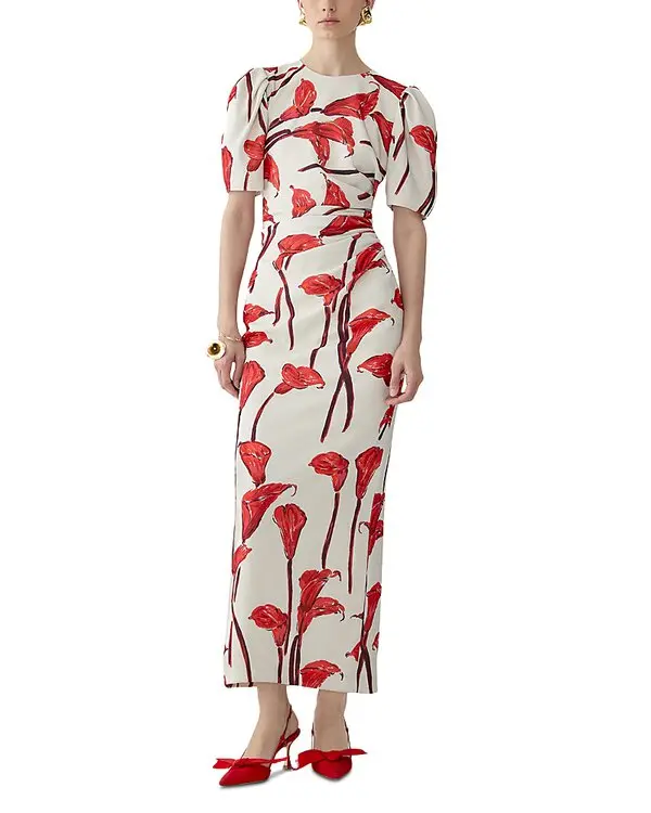 Carolina Herrera Printed Short Sleeve Ankle Dress - Ceramic Multi
