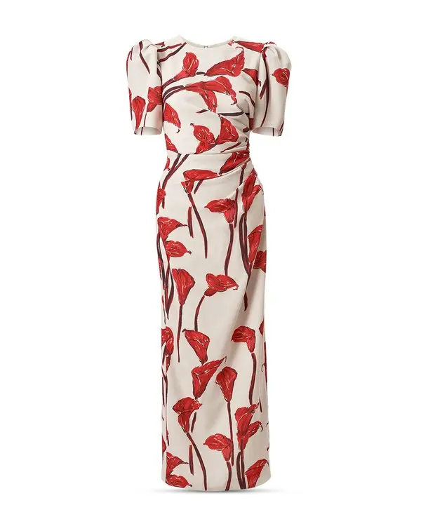 Carolina Herrera Printed Short Sleeve Ankle Dress