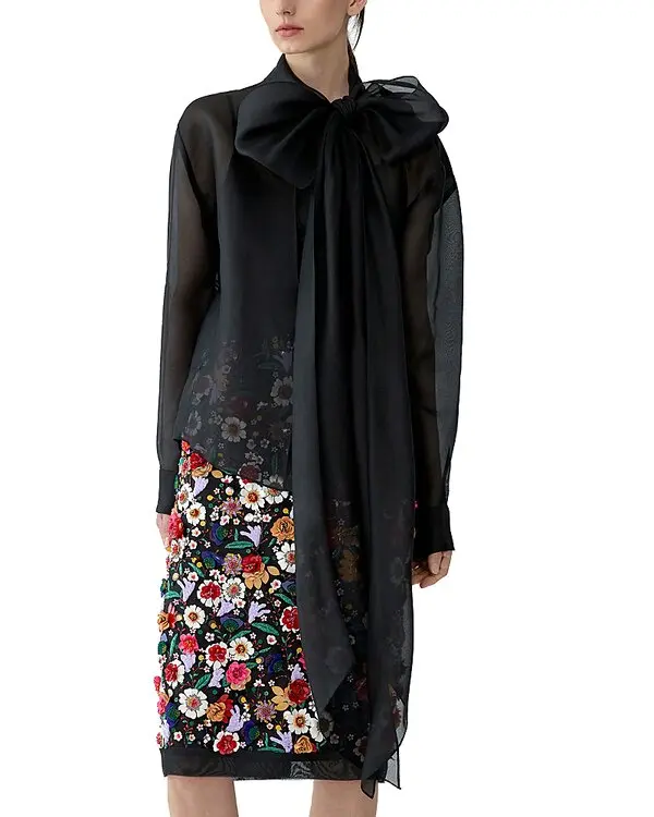 Carolina Herrera Long Sleeve Button Down Bow Blouse