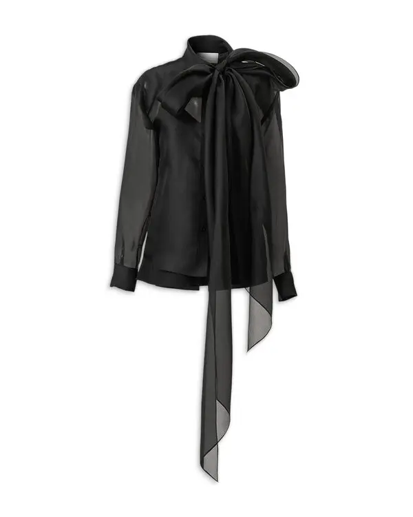 Carolina Herrera Long Sleeve Button Down Bow Blouse