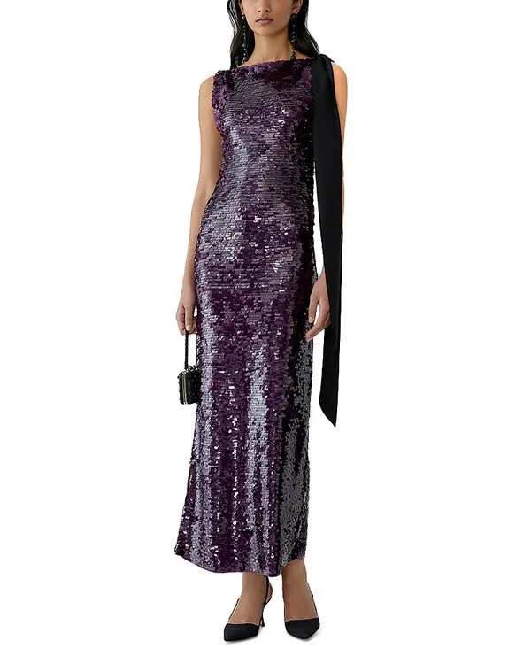 Carolina Herrera Sequin Embellished Boat Neck Dress - Plum