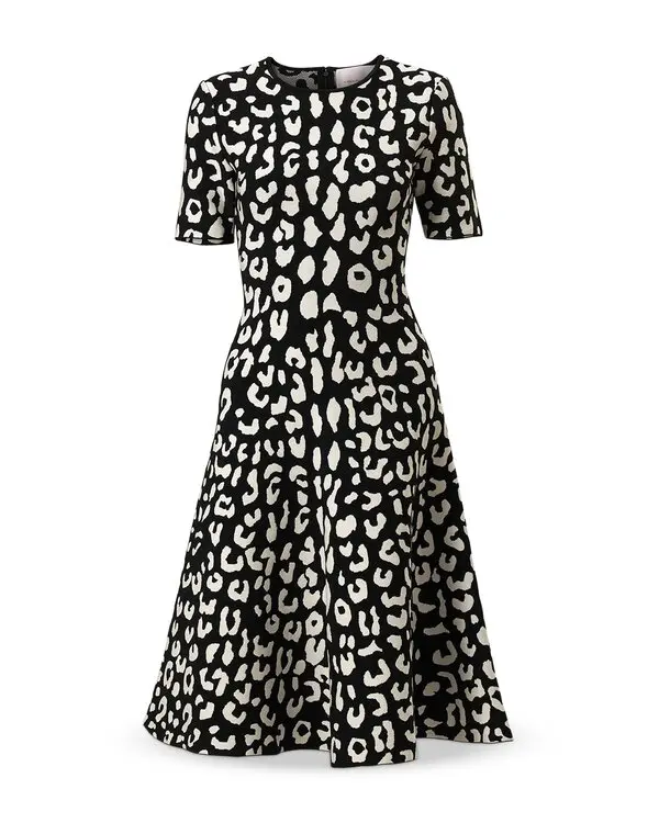 Carolina Herrera Printed Short Sleeve Fit & Flare Dress