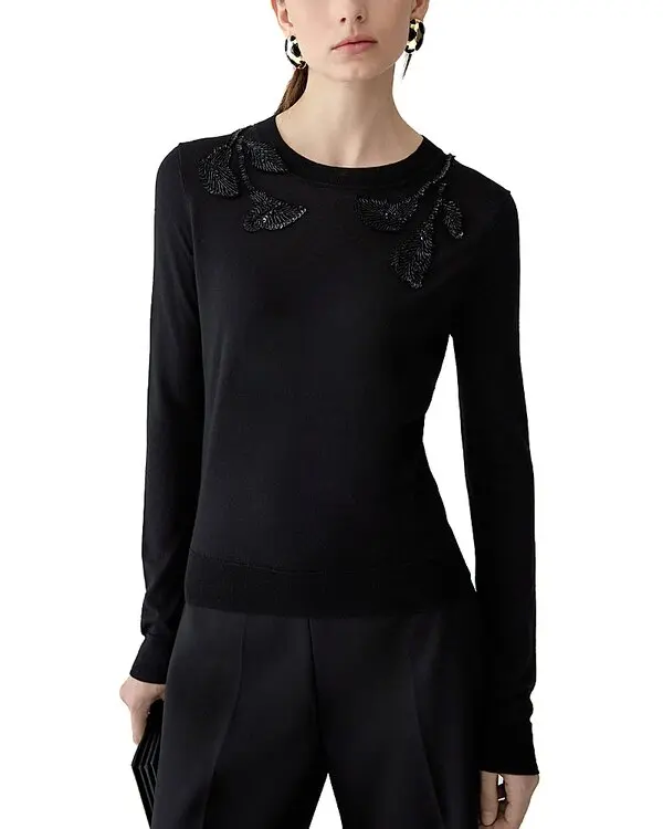 Carolina Herrera Embellished Long Sleeve Crewneck Sweater