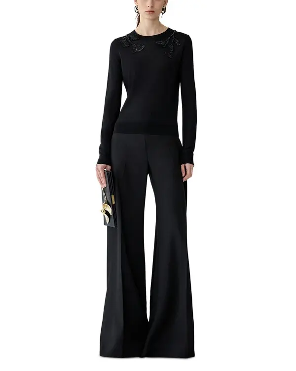Carolina Herrera Embellished Long Sleeve Crewneck Sweater