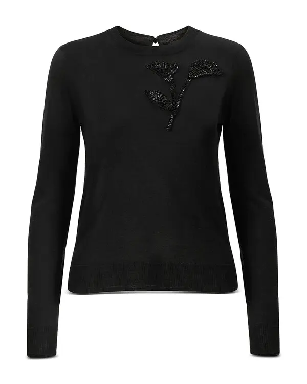 Carolina Herrera Embellished Long Sleeve Crewneck Sweater