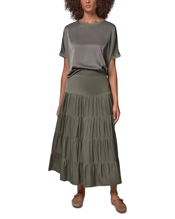 DONNA KARAN WEEKEND Satin Tiered Prairie Skirt - Sage
