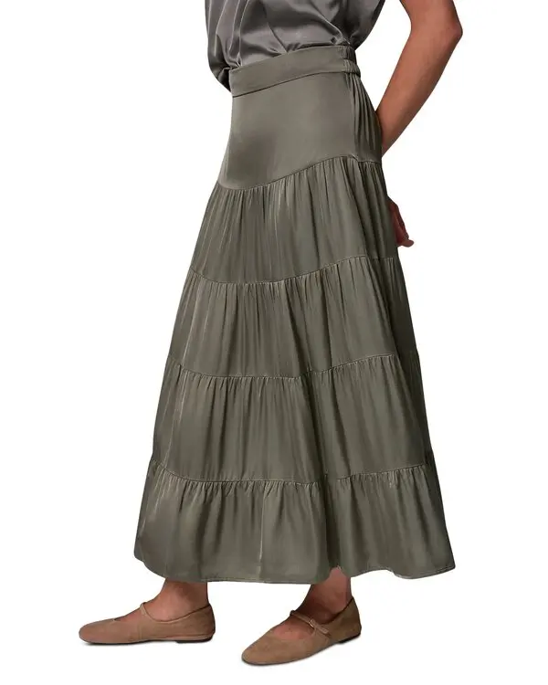DONNA KARAN WEEKEND Satin Tiered Prairie Skirt - Sage