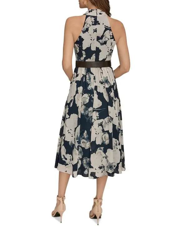 Donna Karan New York Belted Sleeveless Chiffon Dress