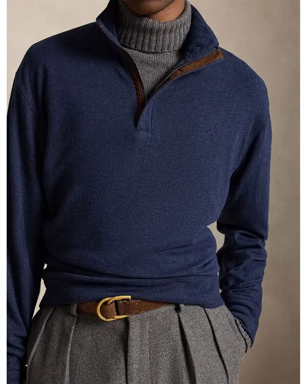 Polo Ralph Lauren Luxury Jersey Quarter Zip Pullover - Navy Multi