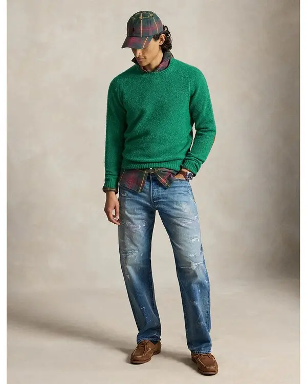 Polo Ralph Lauren Suede Elbow Patch Wool Blend Crewneck Sweater - Basil Green