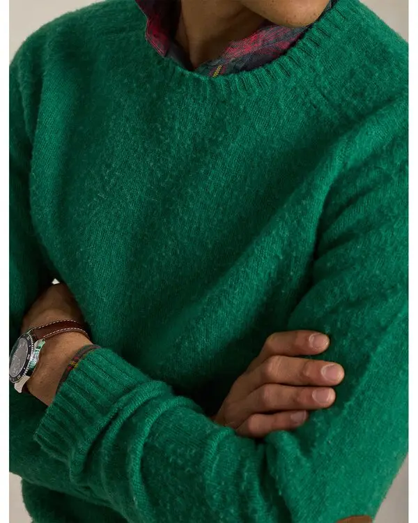 Polo Ralph Lauren Suede Elbow Patch Wool Blend Crewneck Sweater - Basil Green
