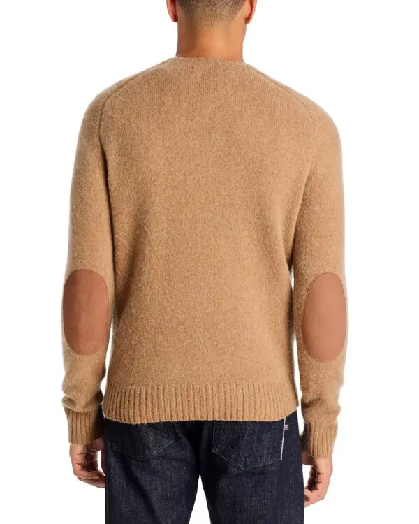 Polo Ralph Lauren Suede Elbow Patch Wool Blend Crewneck Sweater - Crouton Tan Heather