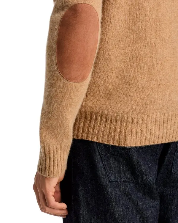 Polo Ralph Lauren Suede Elbow Patch Wool Blend Crewneck Sweater - Crouton Tan Heather