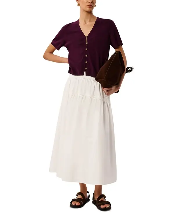 Whistles Short Sleeve Button Front Knit Top
