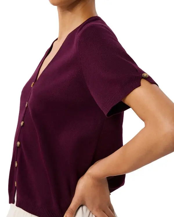 Whistles Short Sleeve Button Front Knit Top