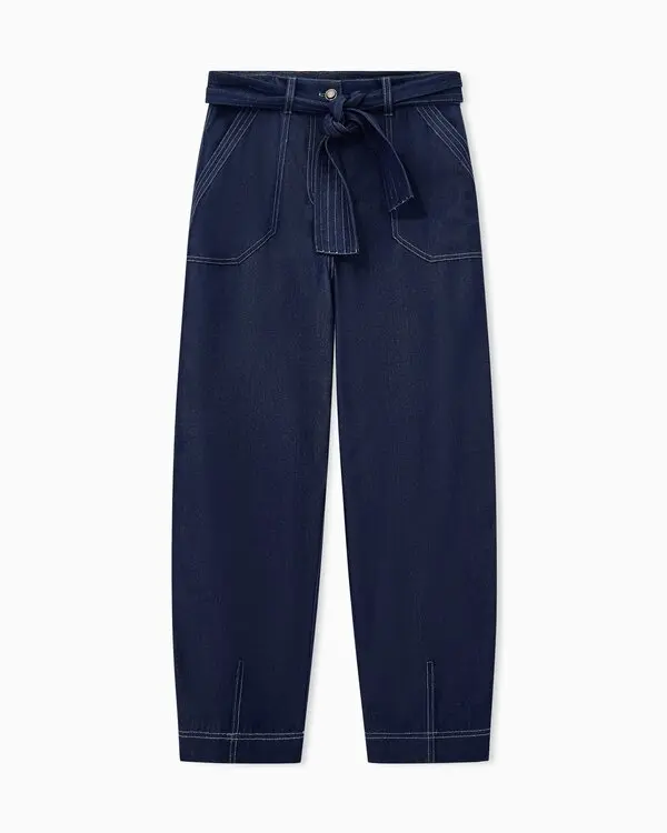 Giorgio Armani Cargo Jeans With A Belt In Denim-effect Lyocell Gabardine