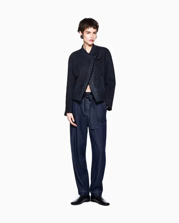 Giorgio Armani Cargo Jeans With A Belt In Denim-effect Lyocell Gabardine