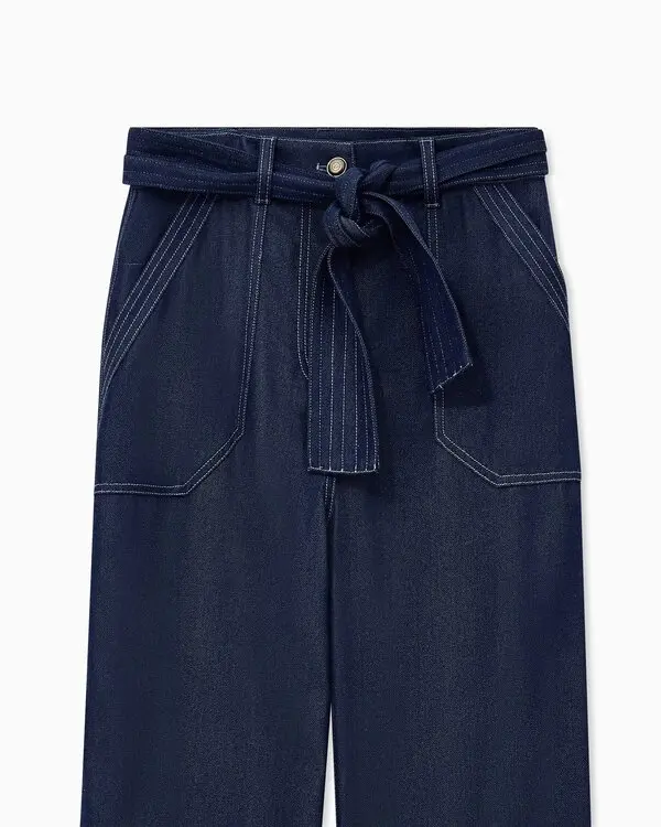 Giorgio Armani Cargo Jeans With A Belt In Denim-effect Lyocell Gabardine