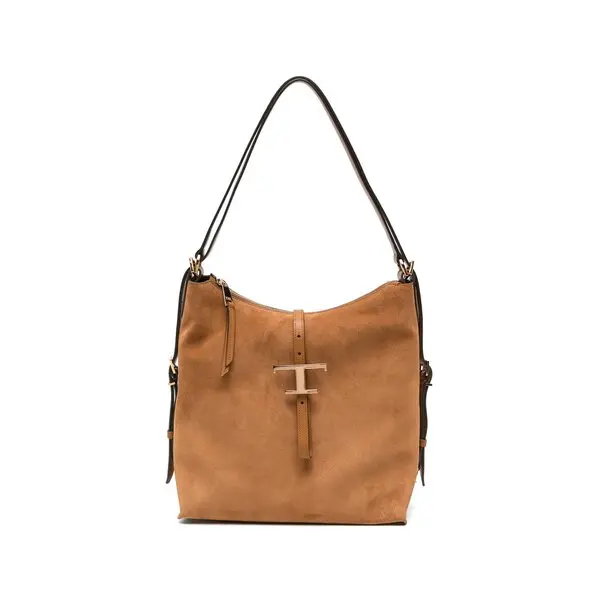 TOD'S Small T Timeless Suede Shoulder Bag - Brown