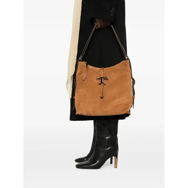 TOD'S Small T Timeless Suede Shoulder Bag