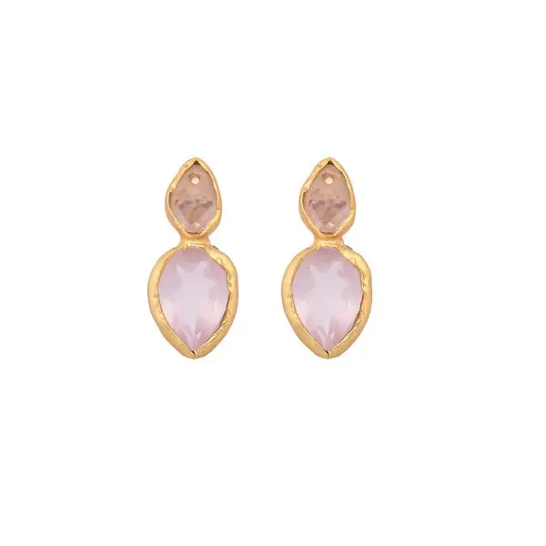 OPIUM JEWELS Marquise Double Drop Studs Rose Quartz - Pink