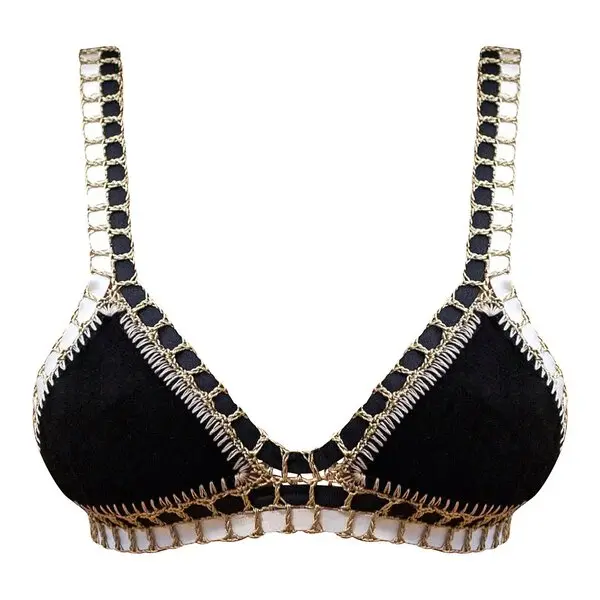 LUXSEA SWIMWEAR Velvet Crochet Triangle Bikini Top - Black